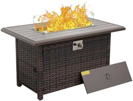 Wicker Propane Fire Pit Outdoor Fire Pit Table 60000 BTU 43 Inches Gas ...