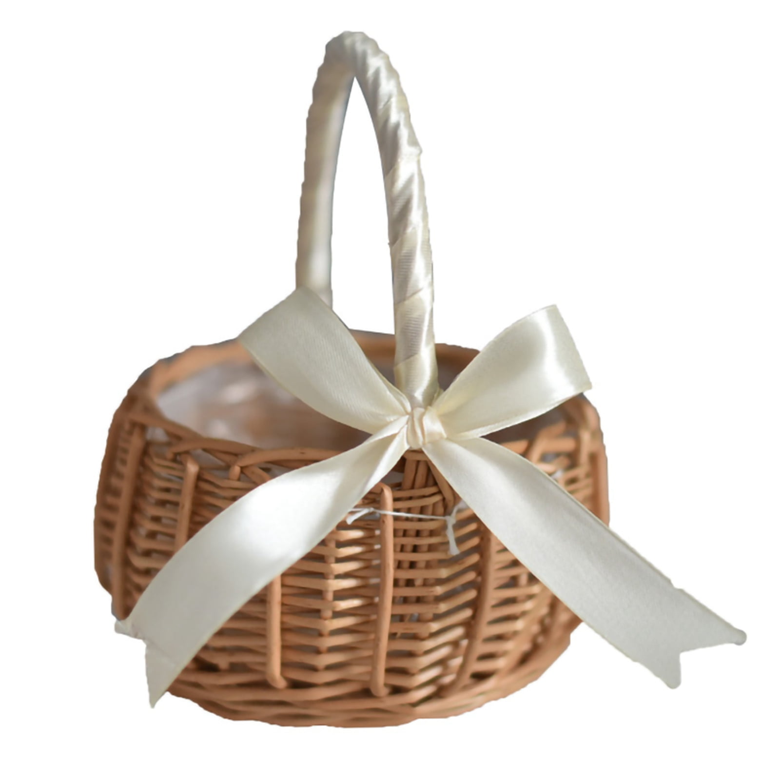 Wicker Rattan Flower Girl Basket with Bows, Woven flower baskets ...