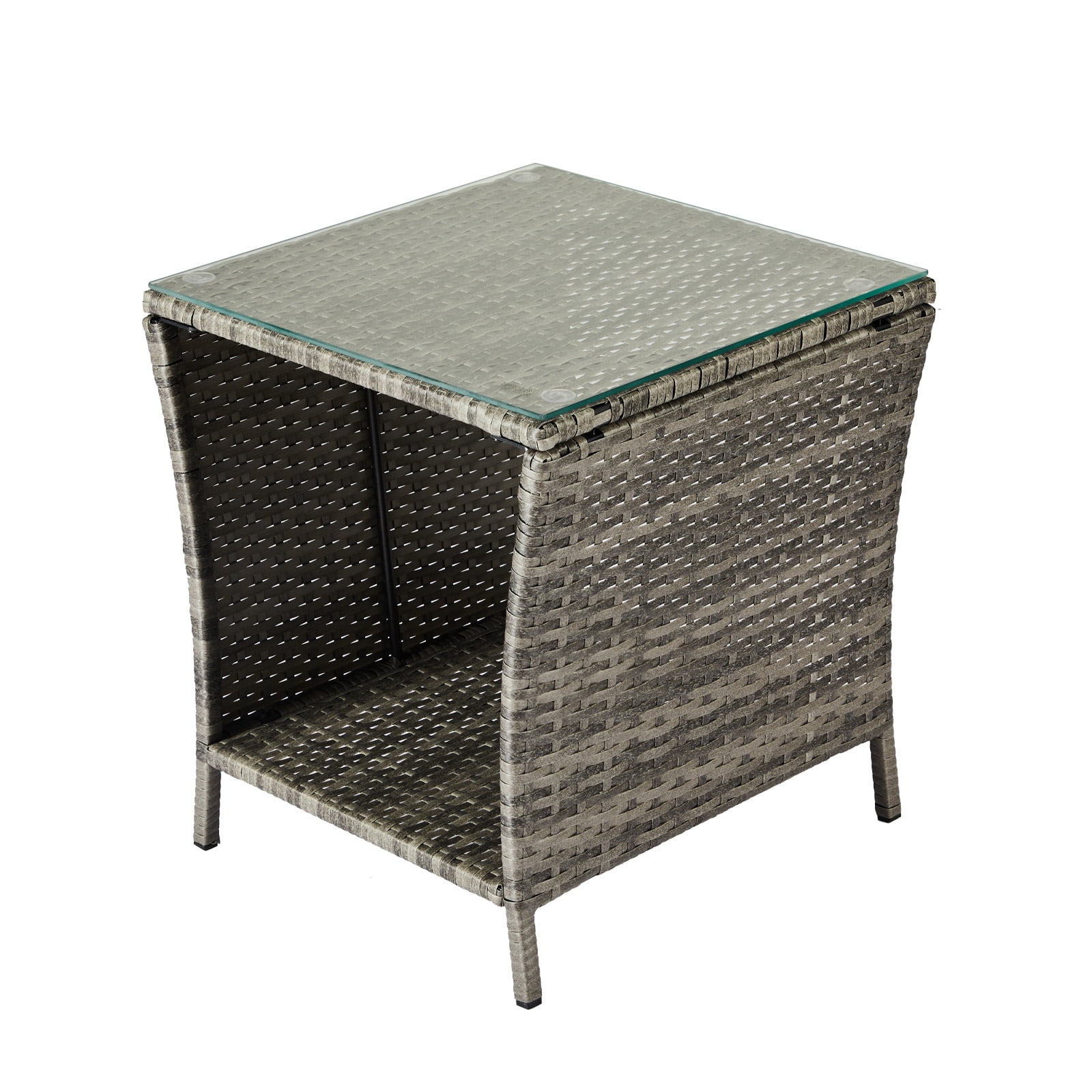 Wicker Rattan Patio End Tables Square Side Table with Tempered Glass ...