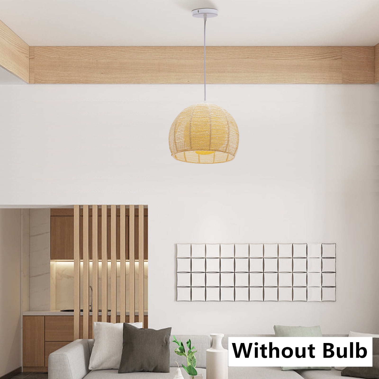 Wicker Rattan Woven Shade Pendant Lamp Hemp Rope Ceiling Fixtures ...