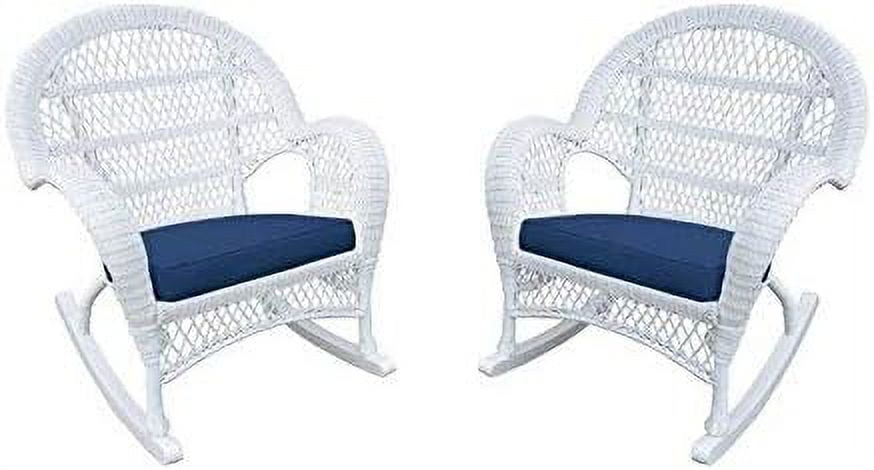 Wicker Rocker Chair with Blue Cushion, Set of 2, White - Walmart.com