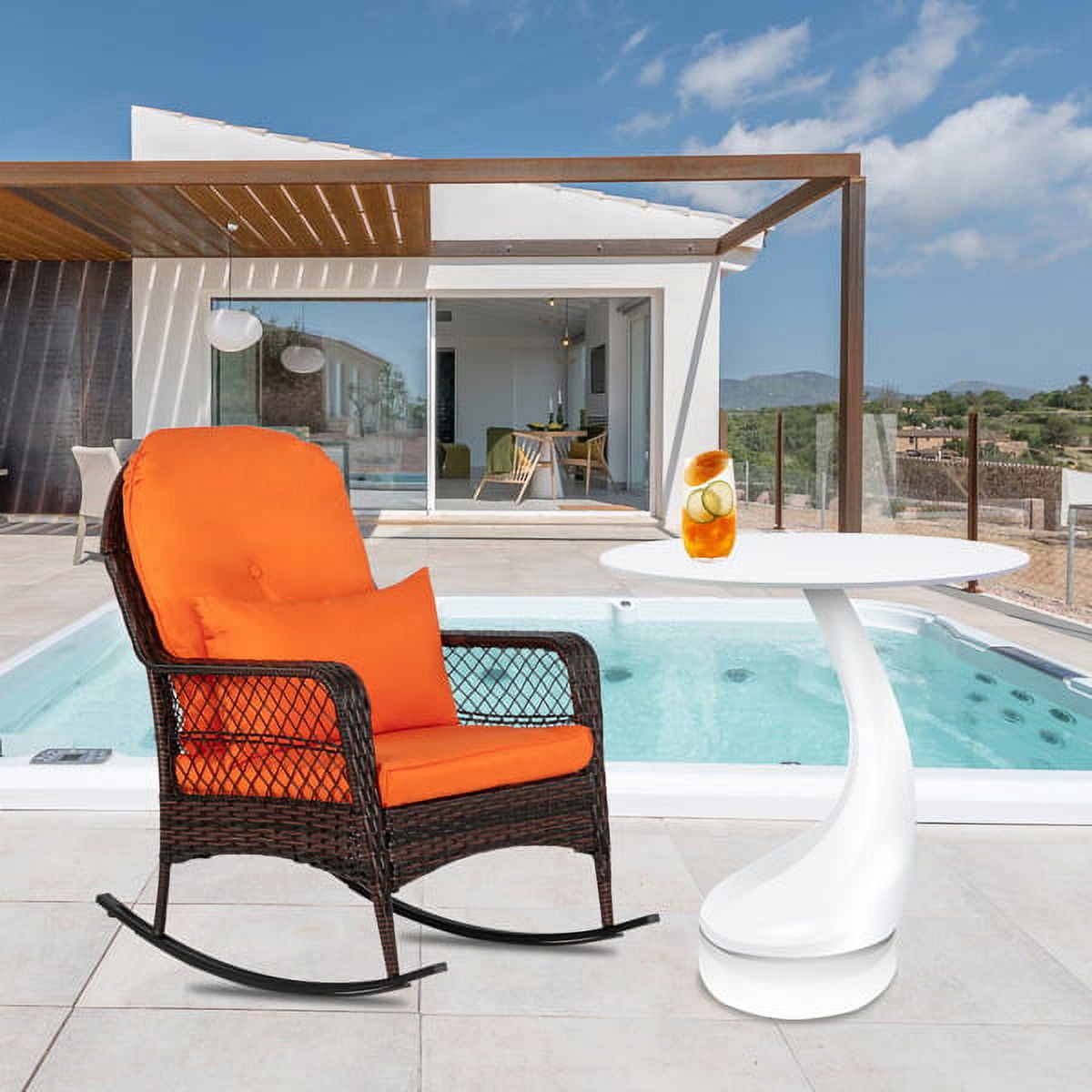 Wicker Rocking Chair, Outdoor All-Weather Woven Patio Rocking Chair ...