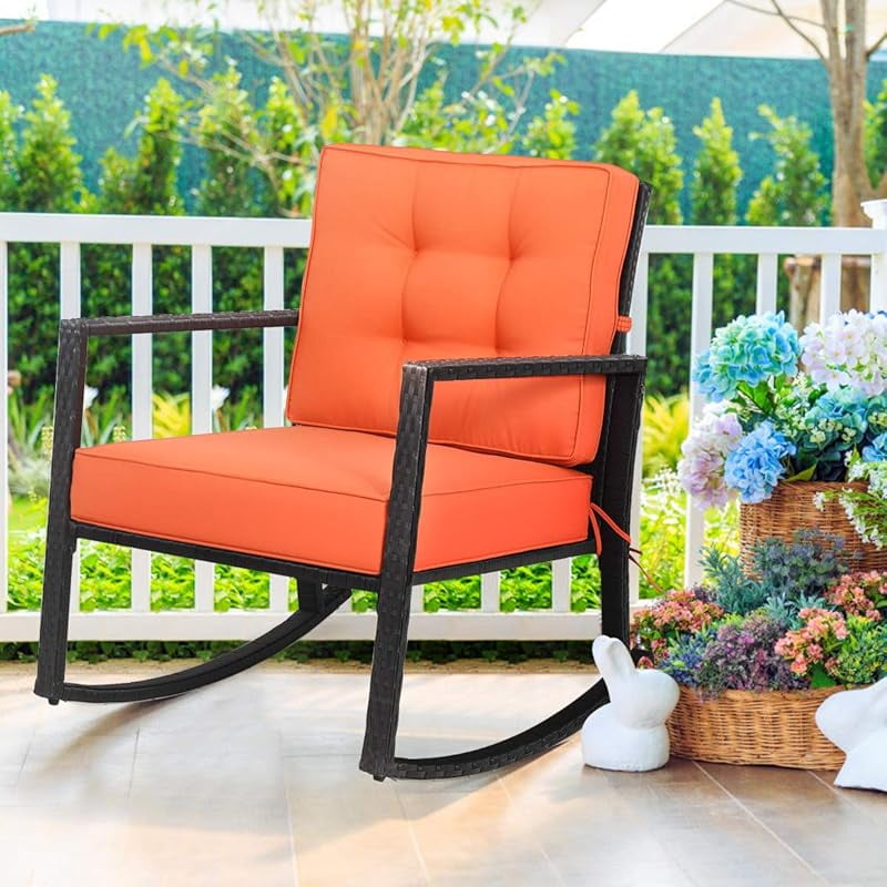 Wicker Rocking Chair, Outdoor Glider Rattan Rocker Chair with Heavy ...