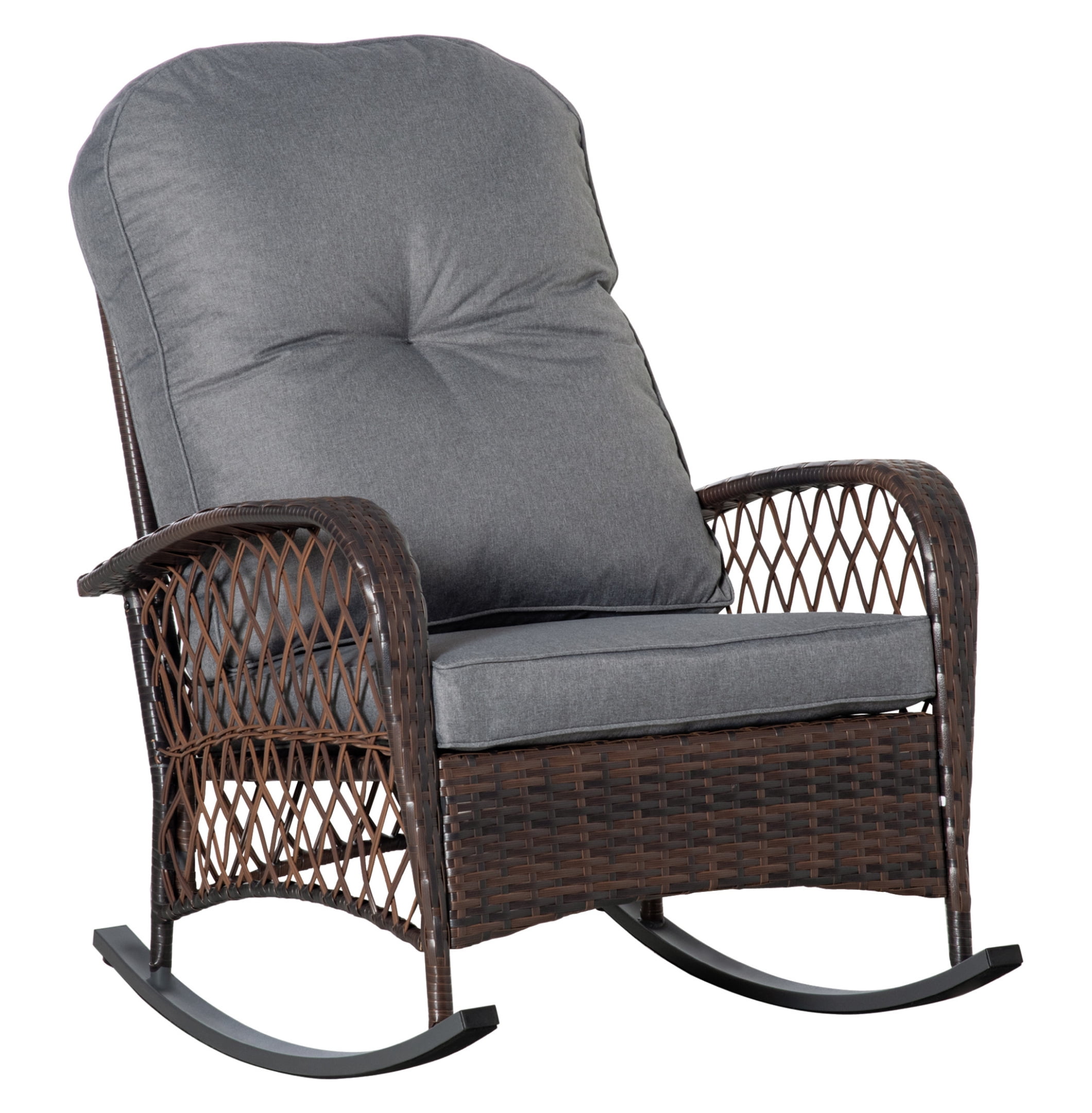 Wicker Rocking Chair - Outdoor Patio Rattan Rocker with Cushion - Steel ...