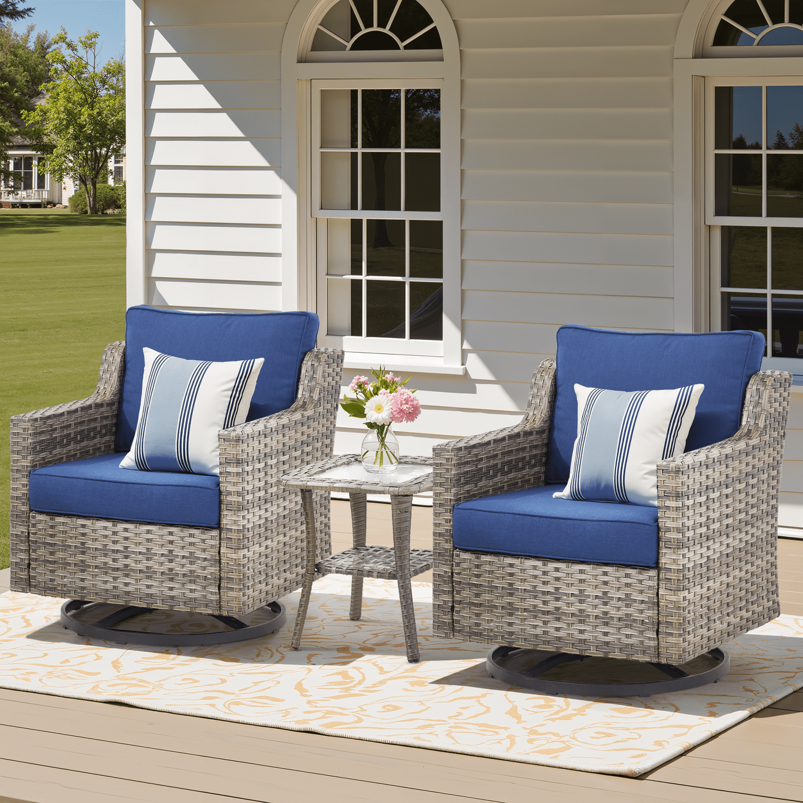 Wicker Rocking Chair Swivel Chairs - 3 Piece Rocker Patio Furniture Set ...