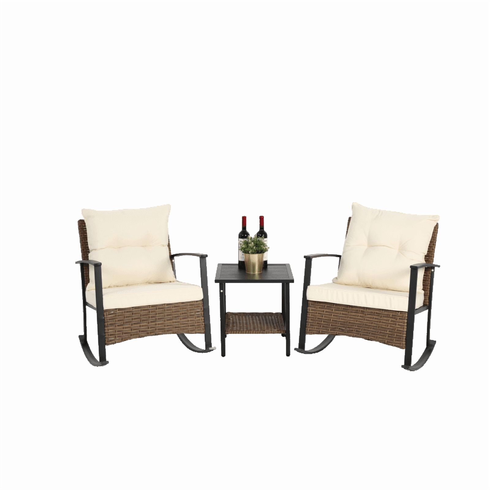 Wicker Rocking Chairs for Outdoors 3 Piece, Patio Rocking Chairs Set of ...