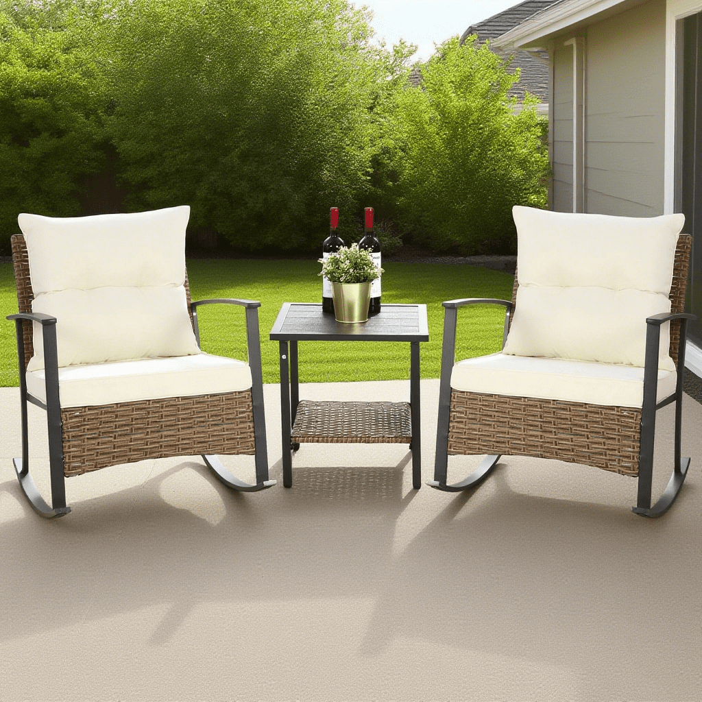 Wicker Rocking Chairs for Outdoors 3 Piece, Patio Rocking Chairs Set of ...
