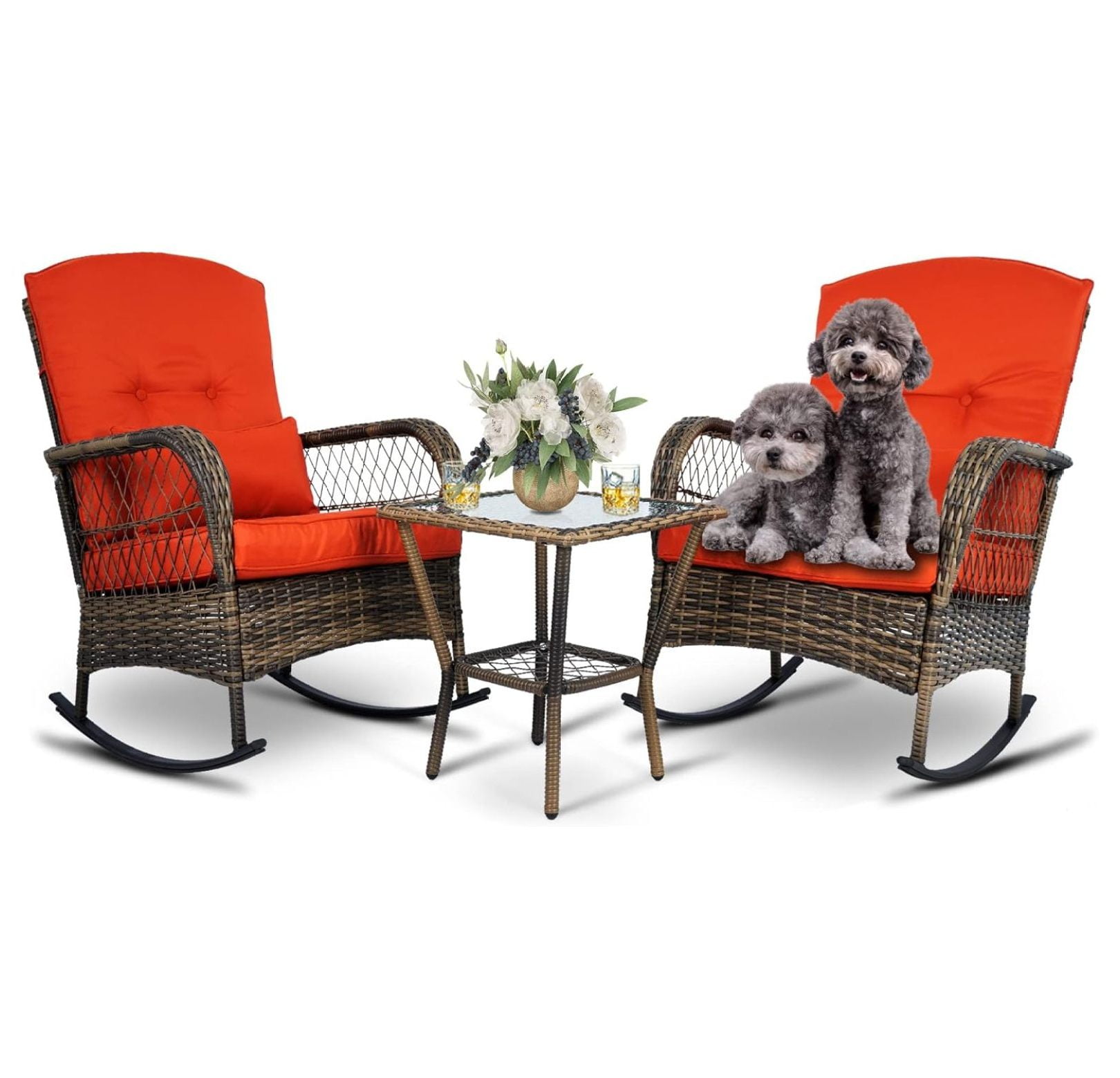 Wicker Rocking Chairs Set of 2, Rattan Patio Rocking Chairs, All ...