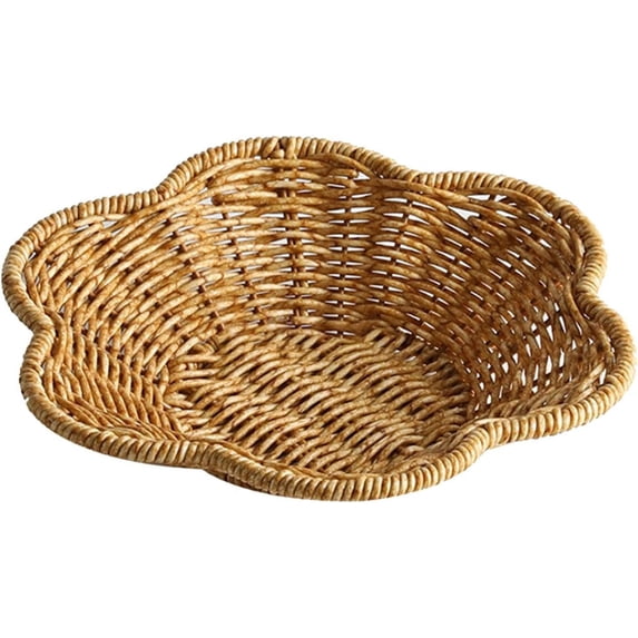 Wicker Round Basket, Scalloped Serving Wicker Basket, Household Food ...