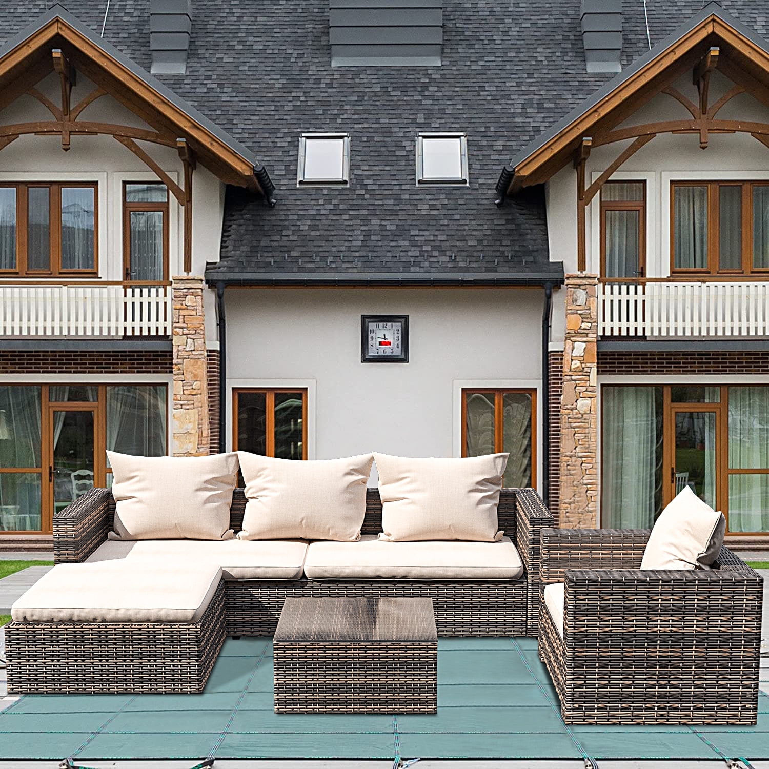 Wicker Sectional Table and Chairs Sets, 4 Pieces Outdoor Wicker Patio ...