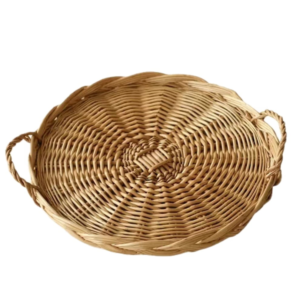 Wicker Serving Trays, Round Lap Trays with Handrails for Foods, Drinks ...