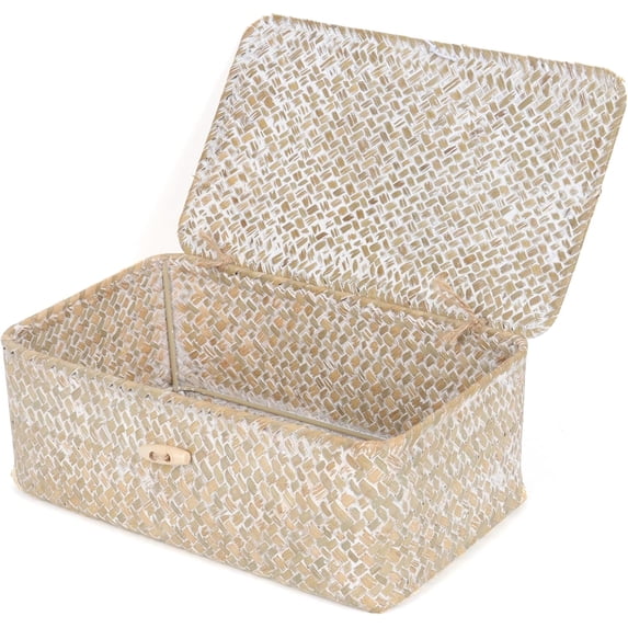 Wicker Shelf Basket with Lid, Seagrass Handwoven Storage Basket Bin ...