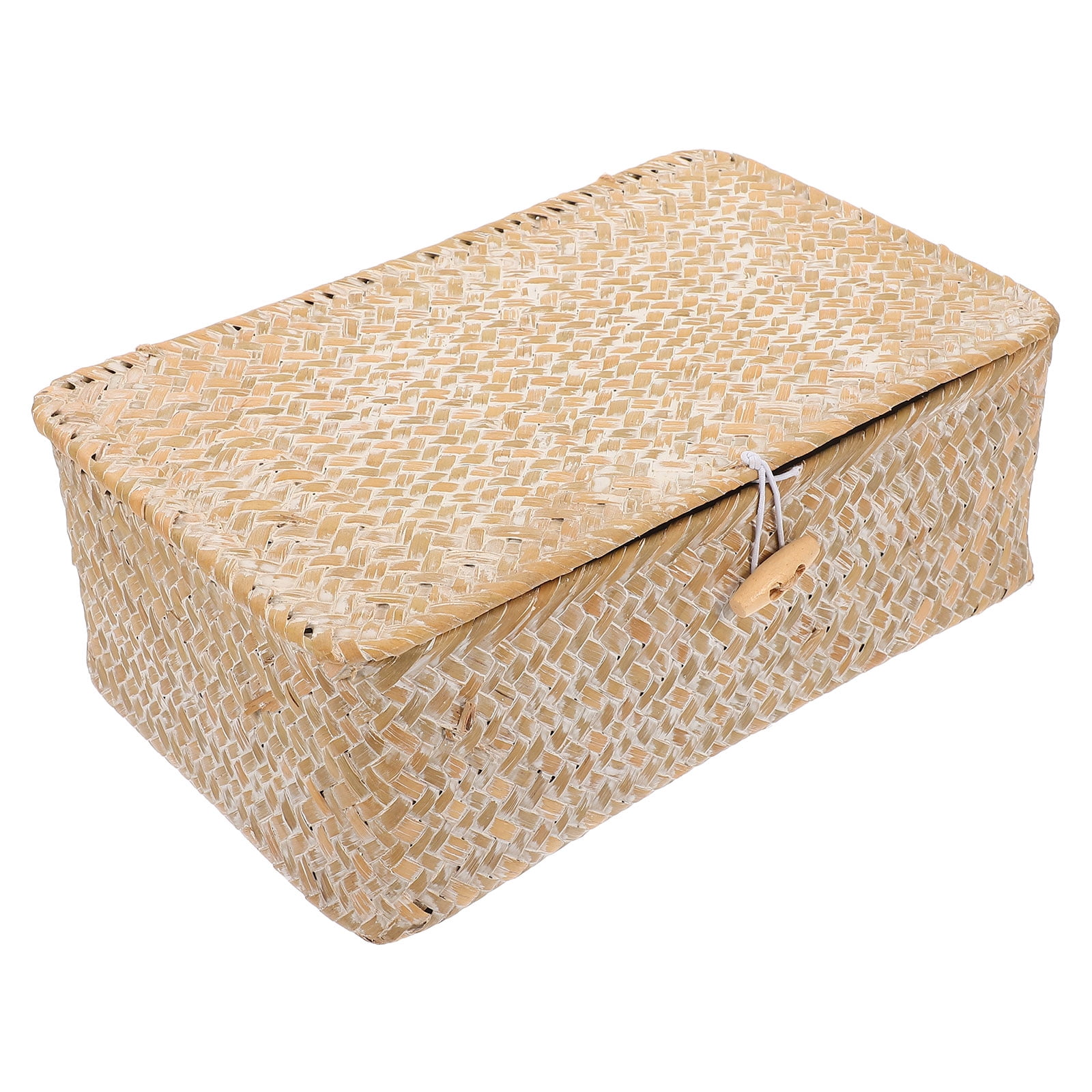 Wicker Shelf Baskets Bin with Lid Large Natural Seagrass Basket Storage ...