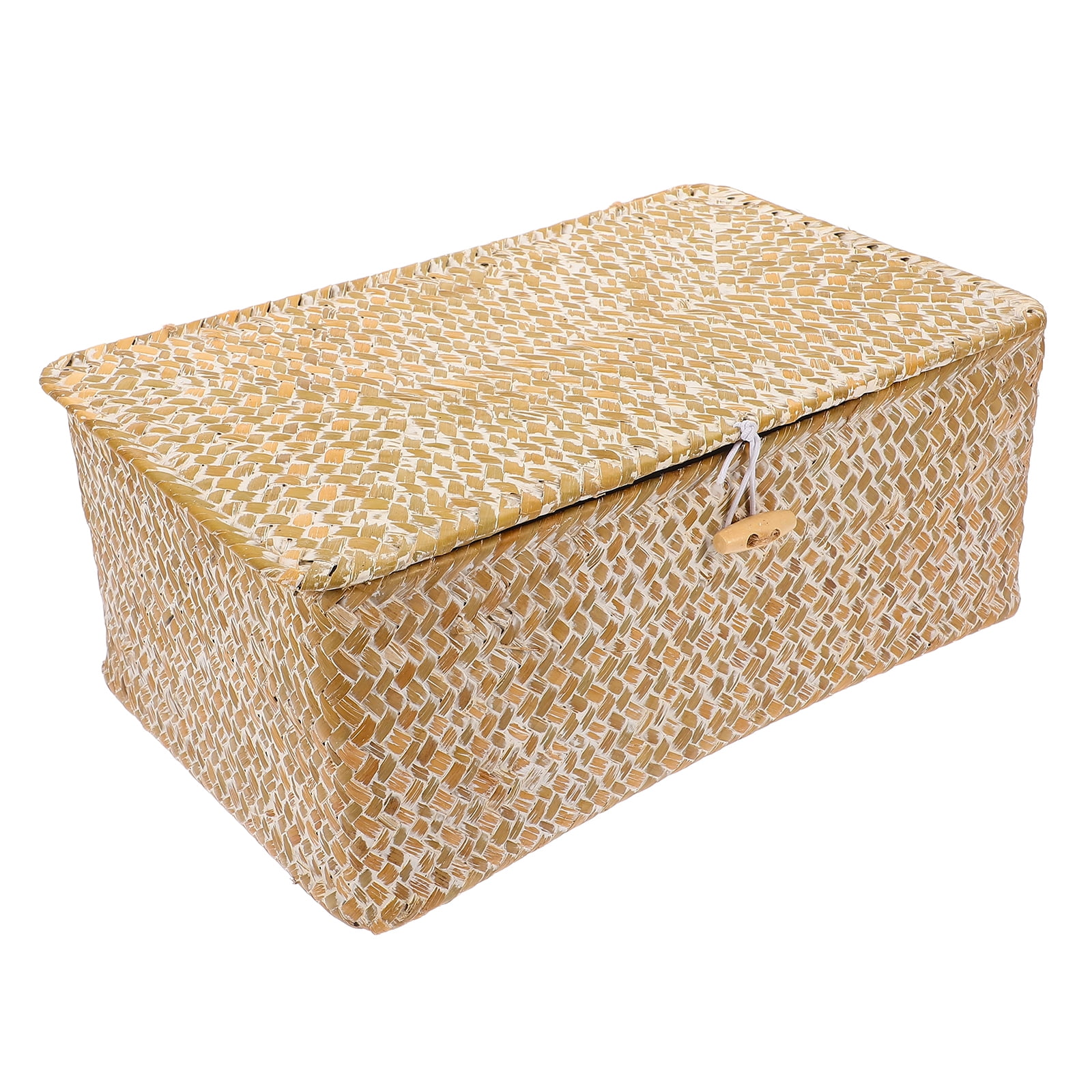 Wicker Shelf Baskets Bin with Lid Large Natural Seagrass Basket Storage ...