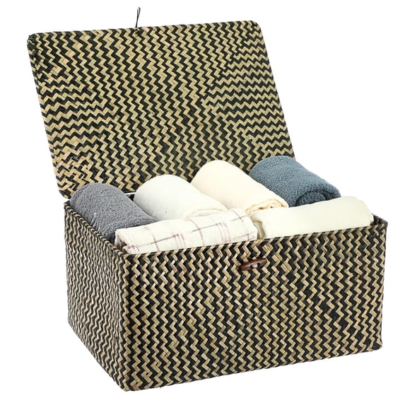 Wicker Shelf Baskets With Lid Handwoven Seagrass Storage Bins ...