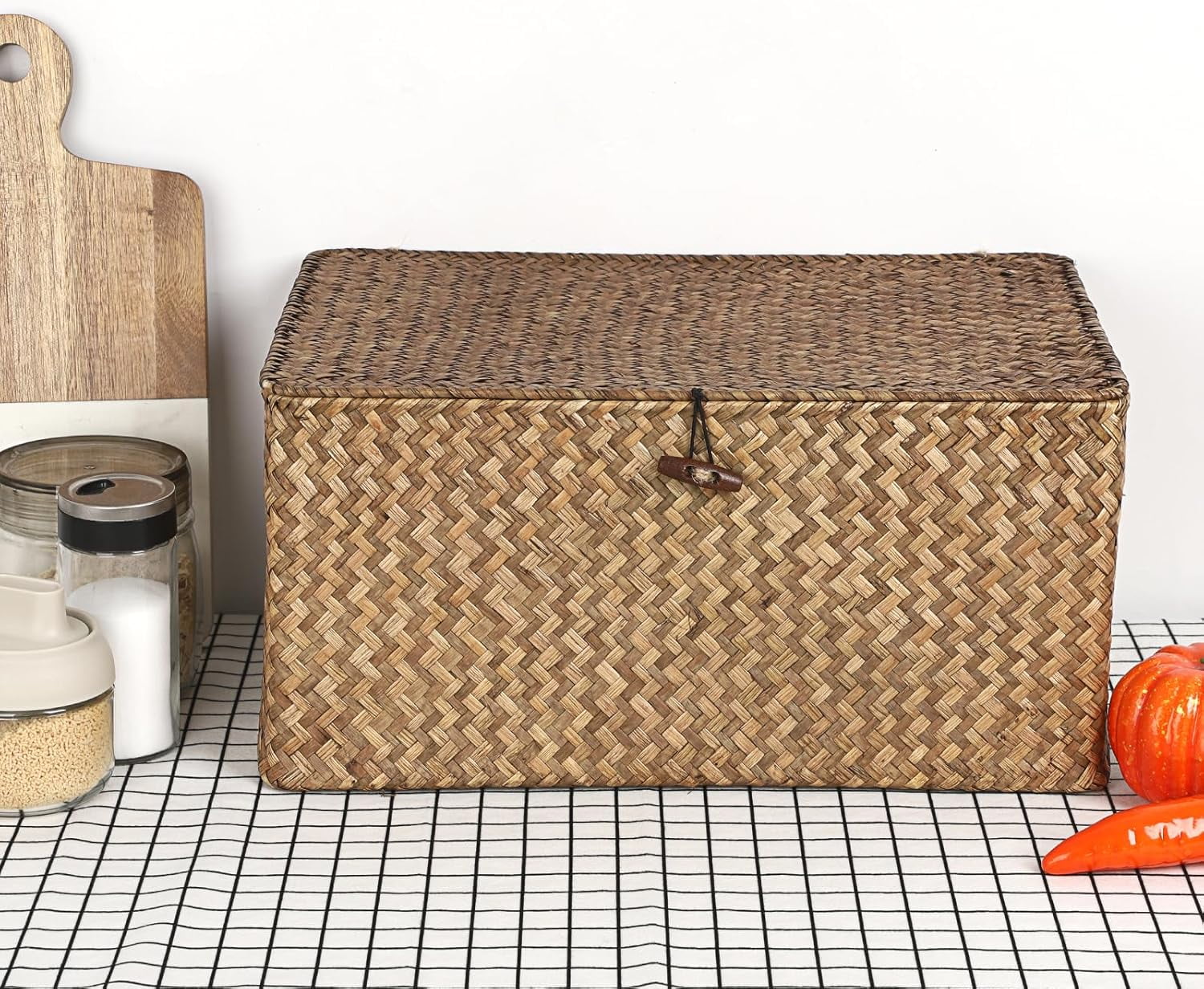 Wicker Shelf Baskets with Lid - Coffee X-Large, Handwoven Seagrass ...