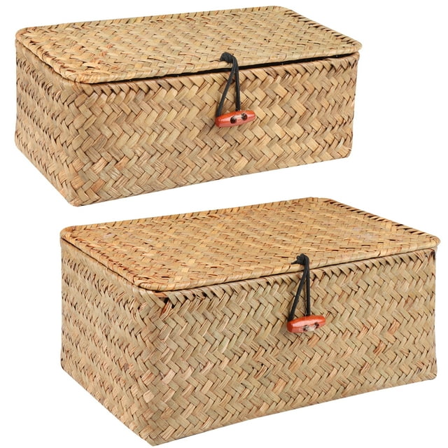 Bluemake Wicker Shelf Baskets With Lidhandwoven Seagrass Basket For