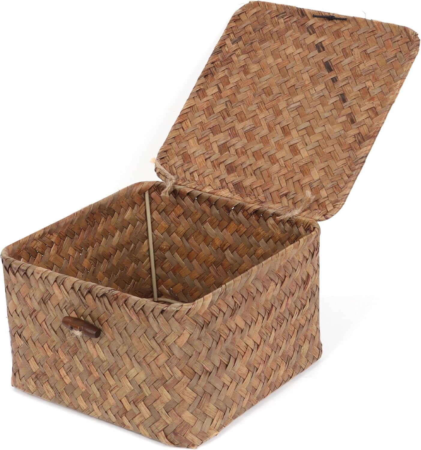 Wicker Shelf Baskets with Lid, Handwoven Seagrass Storage Basket Bins ...