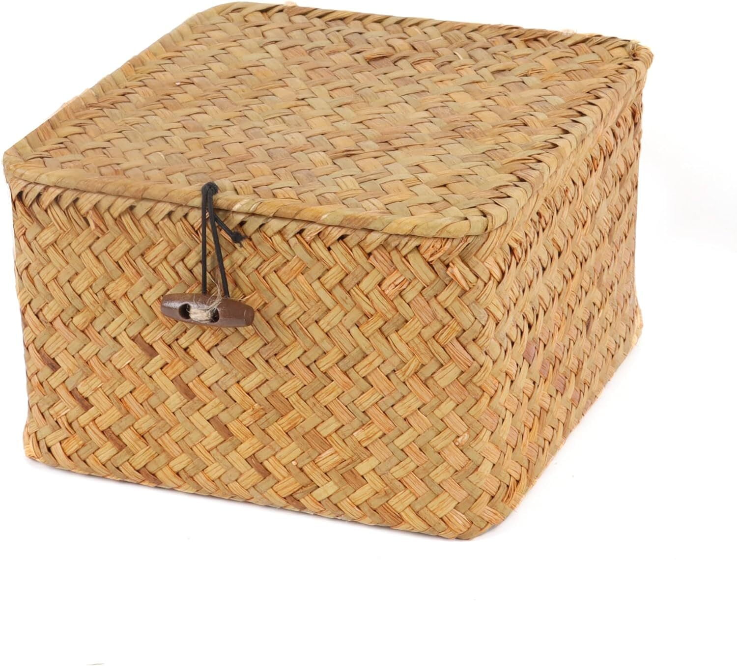 Wicker Shelf Baskets with Lid, Handwoven Seagrass Storage Basket Bins ...