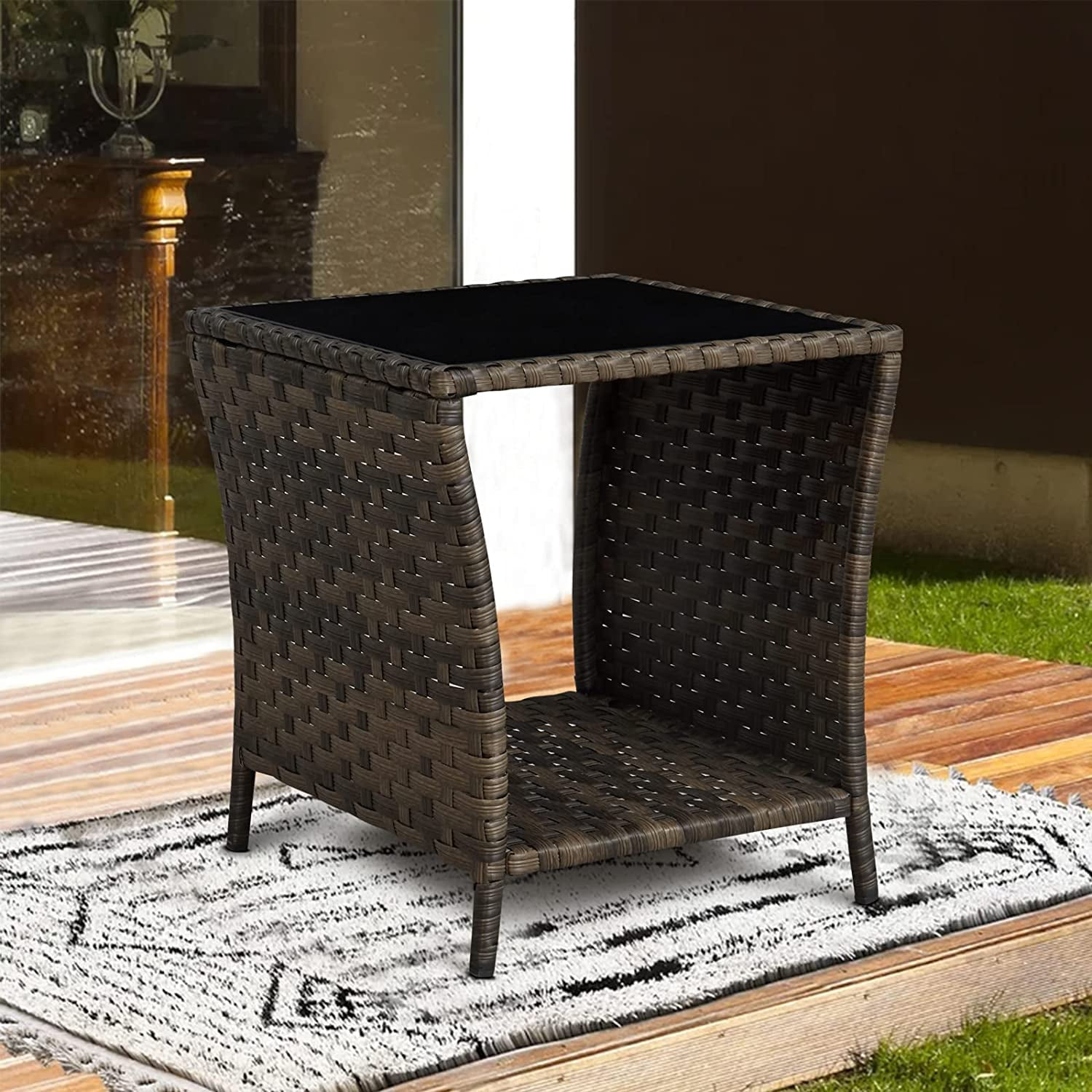 Wicker Side Coffee Table Outdoor Side Tables with Storage Bistro Table ...