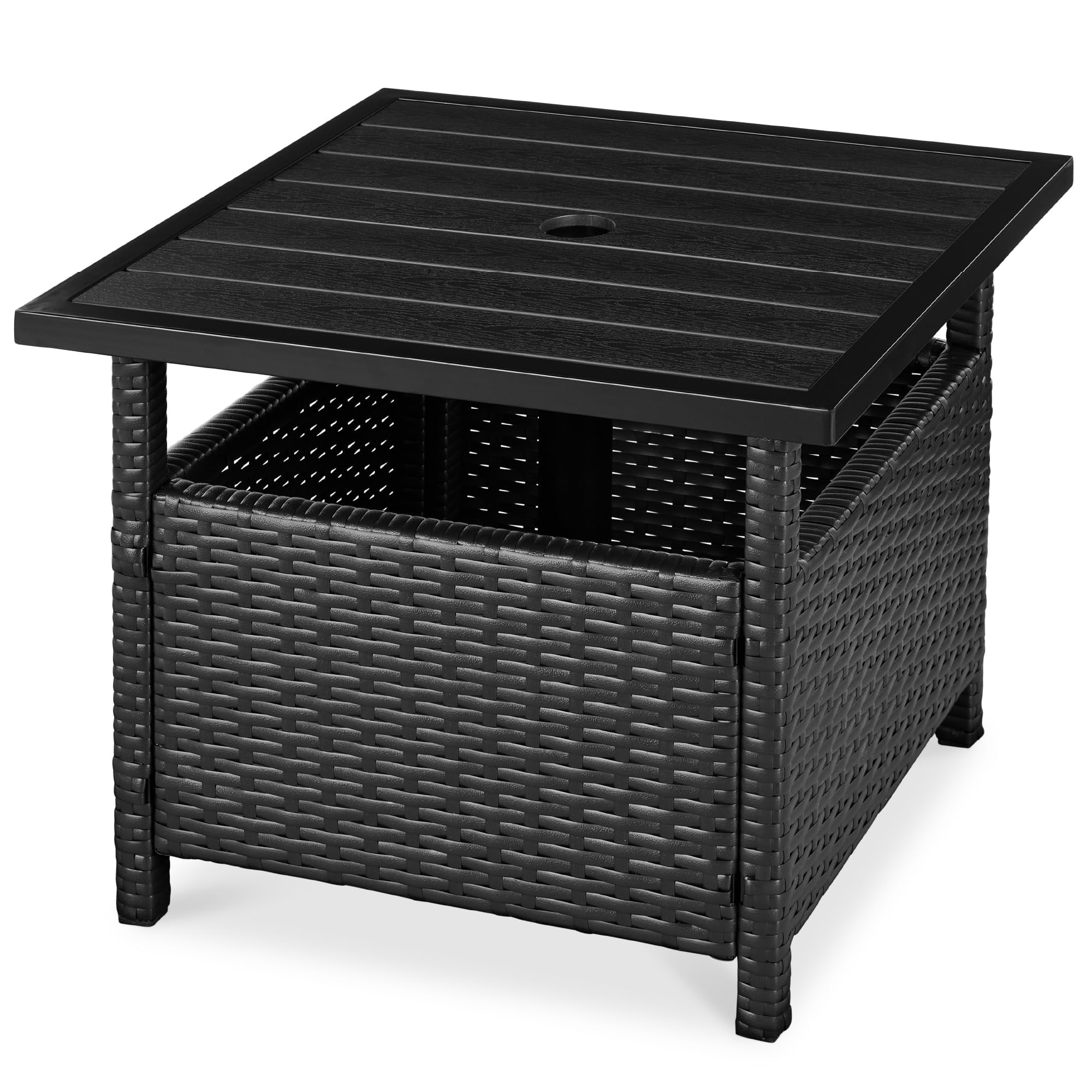 Wicker Side Table with Umbrella Hole, Square PE Rattan Outdoor End ...