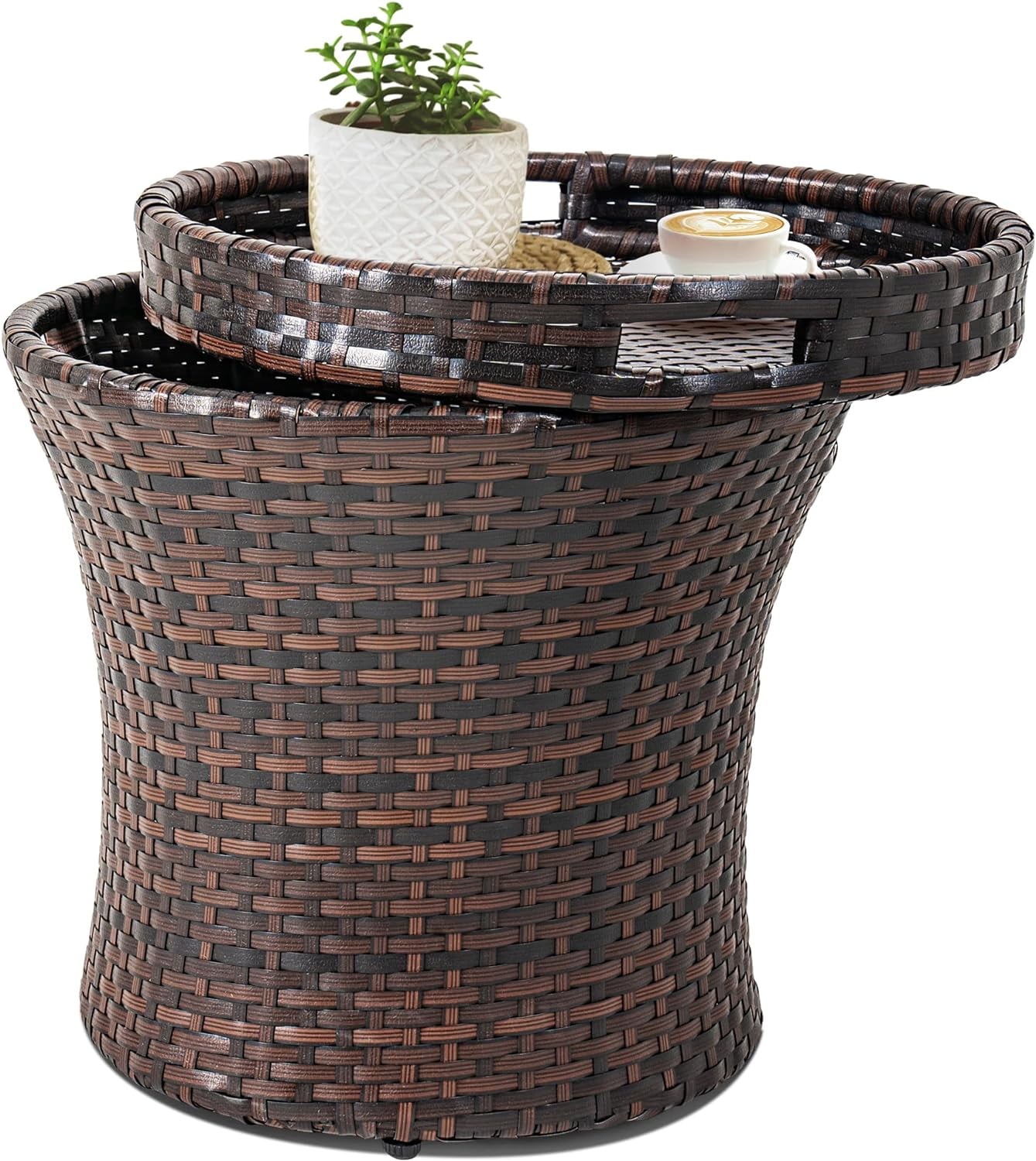 Wicker Side Table with Storage, 20 Inch Small Patio Rattan End Table ...