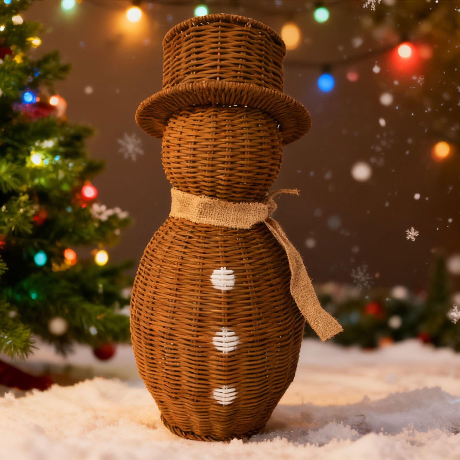 Wicker Snowman,Decoration Statue Rustic Rattan Snowman,16.7" Rattan ...