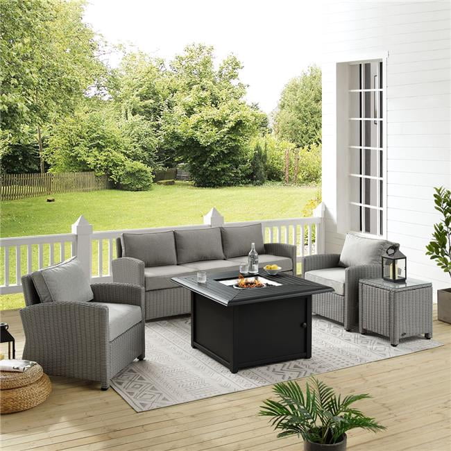 Wicker Sofa Set with Fire Table, Gray - Sofa, Dante Fire Table, Side ...