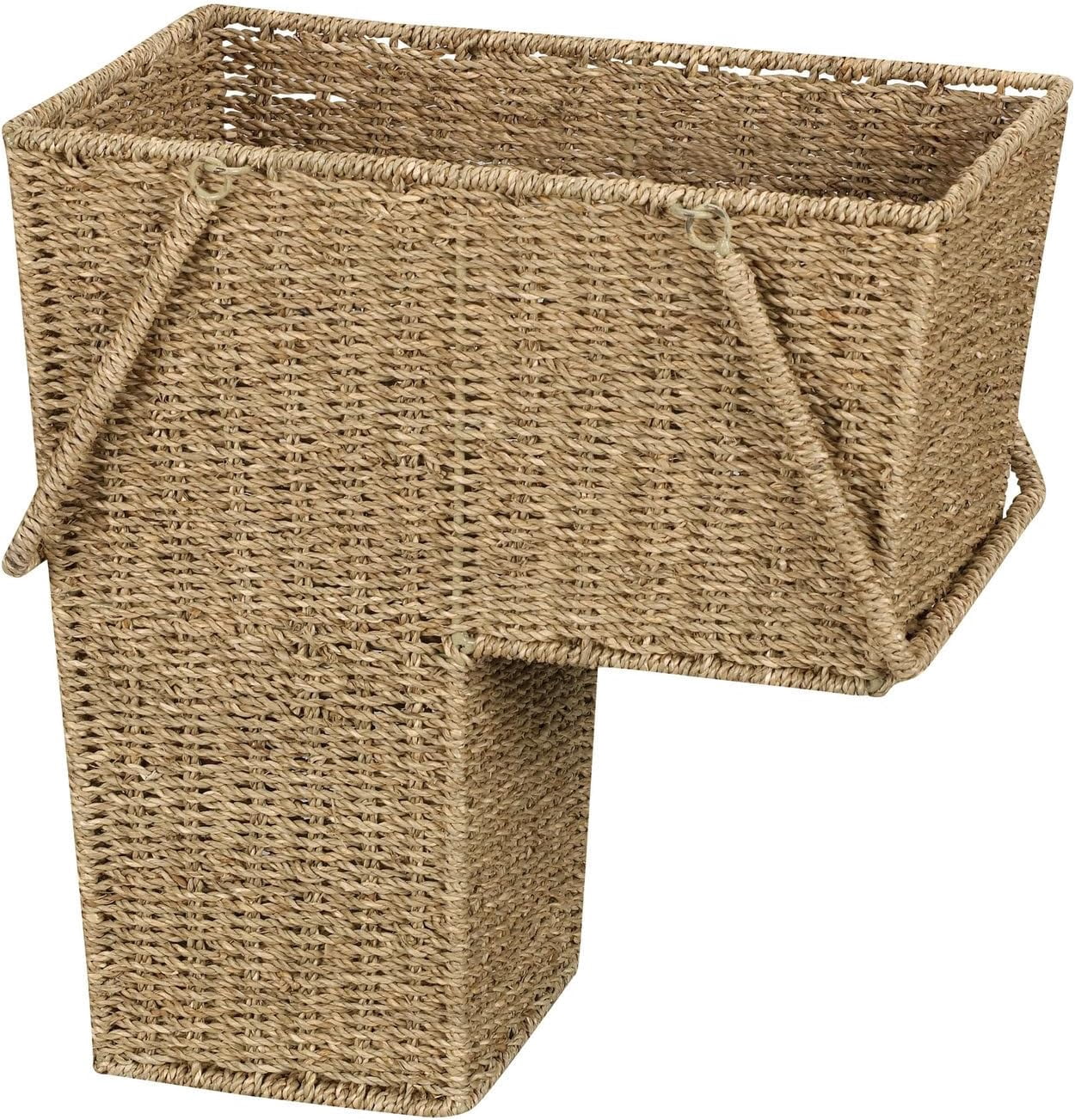 Wicker Stair Basket with Handles, Handwoven Seagrass Storage Organizer ...