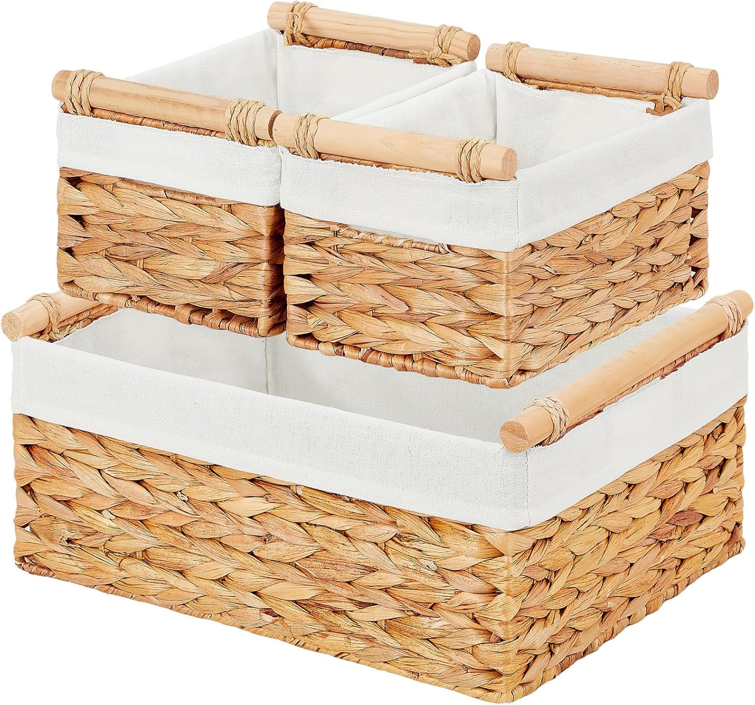 Wicker Storage Basket, 3-Packs Water Hyacinth Storage Baskets for ...