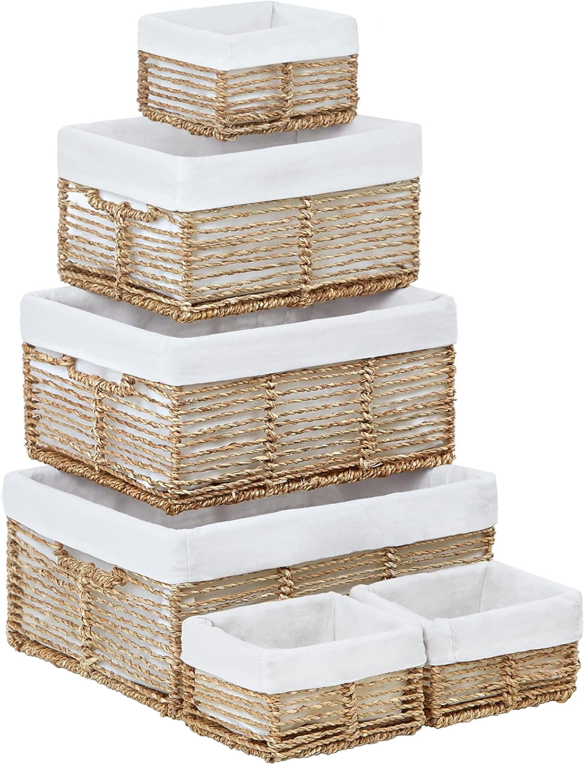 Wicker Storage Basket, 6 Pack Seagrass Baskets for Organizing, Wicker ...