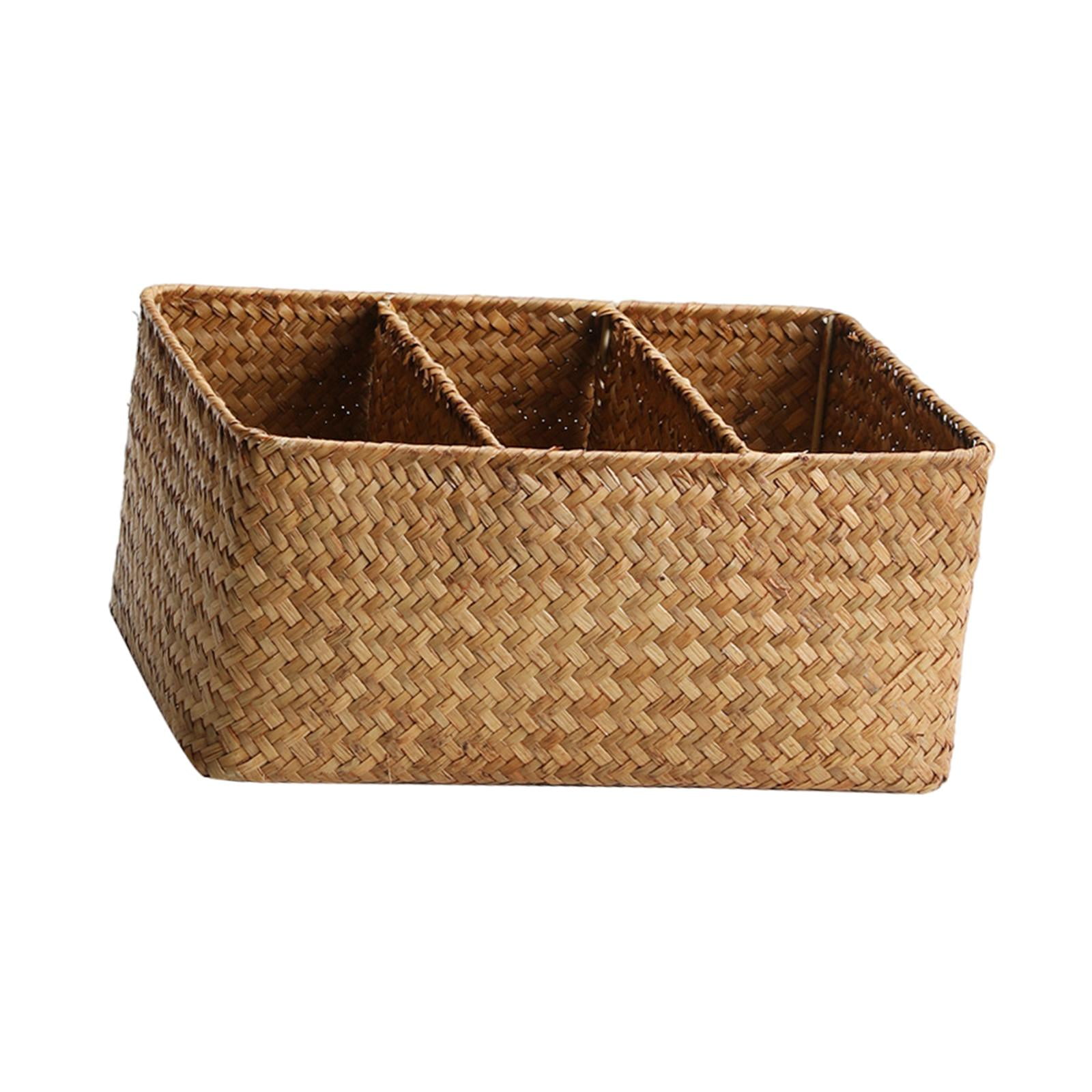 Wicker Storage Basket Desk Organizer Decorative Cosmetic Container ...