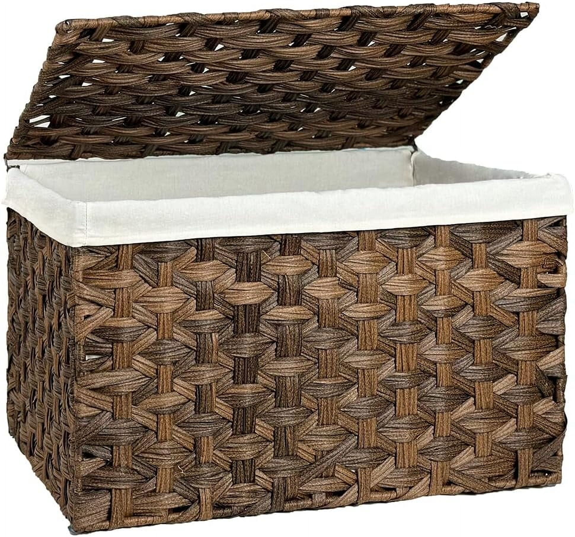 Wicker Storage Basket with Lid, 27.7 Gallon (105L) Large Blanket Basket ...