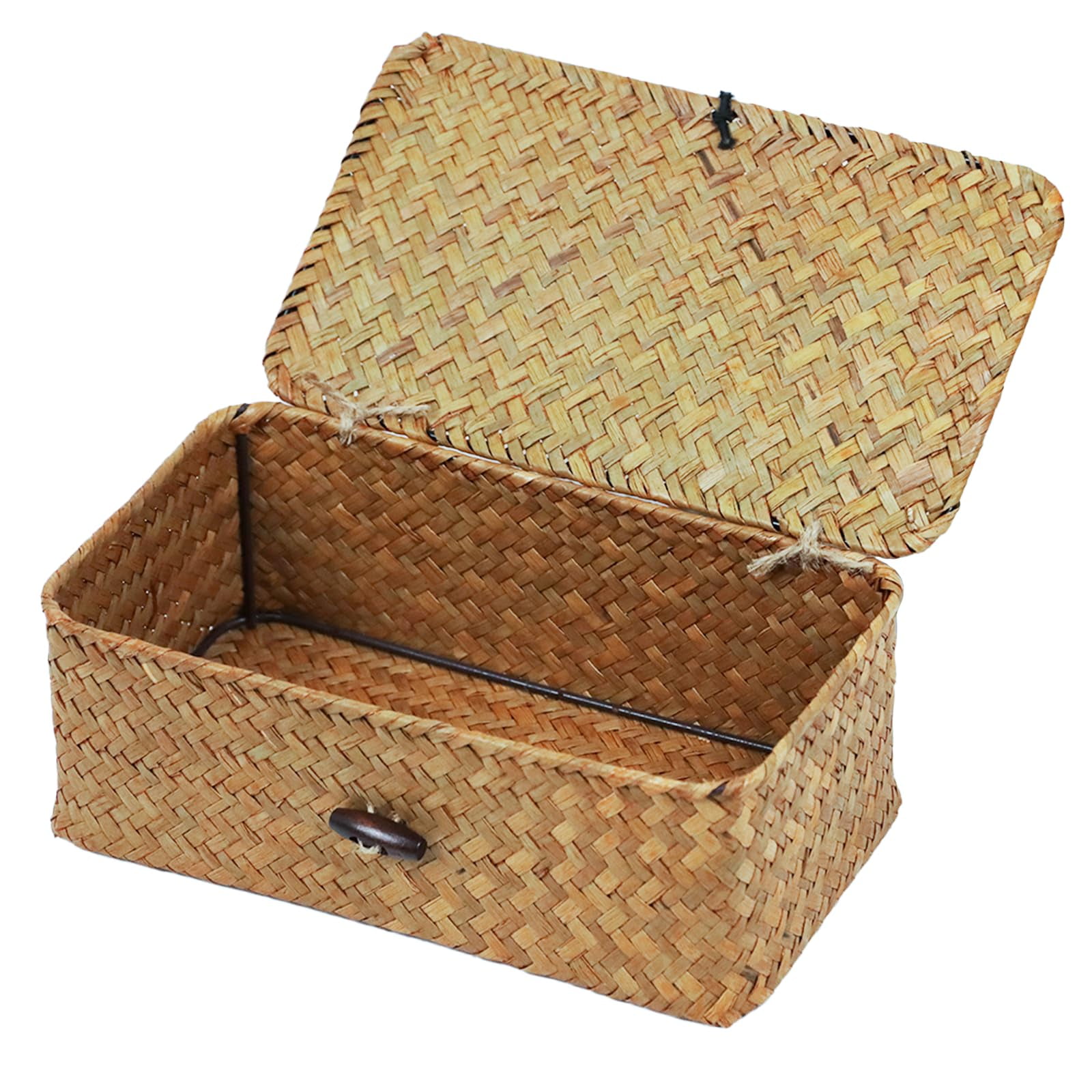 Wicker Storage Basket with Lid, Natural Seagrass Storage Baskets for ...