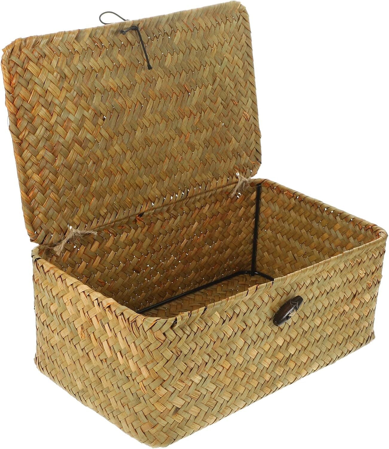Wicker Storage Basket with Lid, Natural Seagrass Storage Baskets for ...