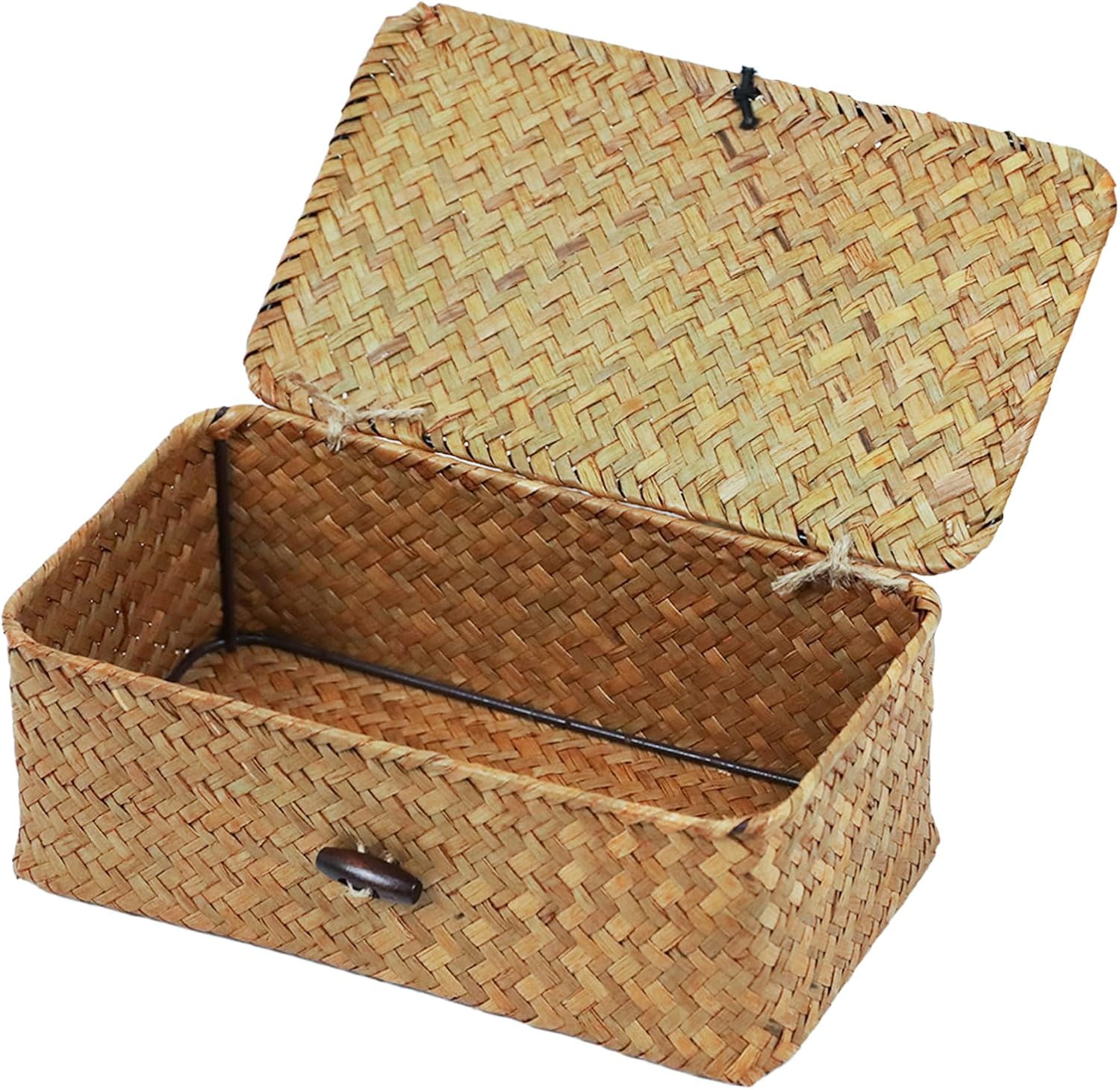 Wicker Storage Basket with Lid, Natural Seagrass Storage Baskets for ...