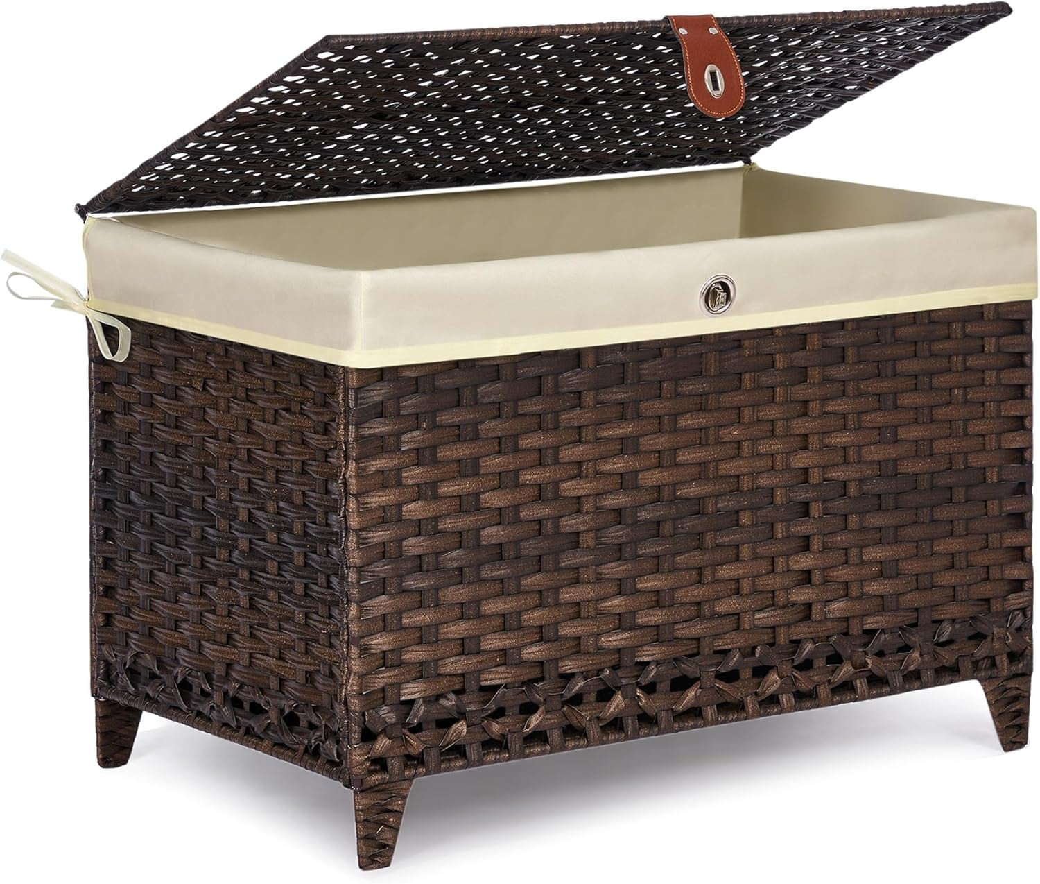 Wicker Storage Basket with Lid,Rattan Shelf Basket with Removable Liner ...