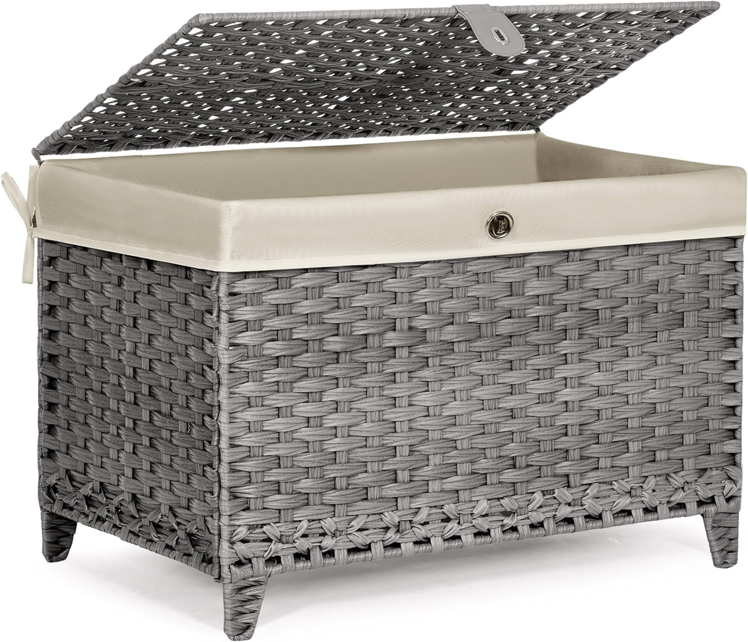 Wicker Storage Basket with Lid,Rattan Shelf Basket with Removable Liner ...