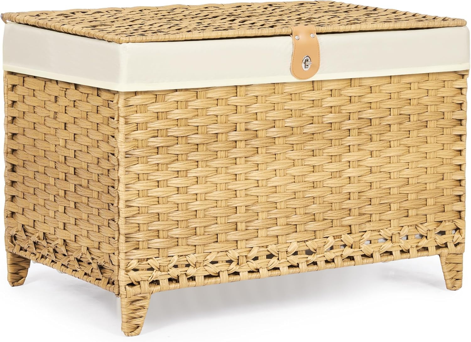 Wicker Storage Basket with Lid,Rattan Shelf Basket with Removable Liner ...