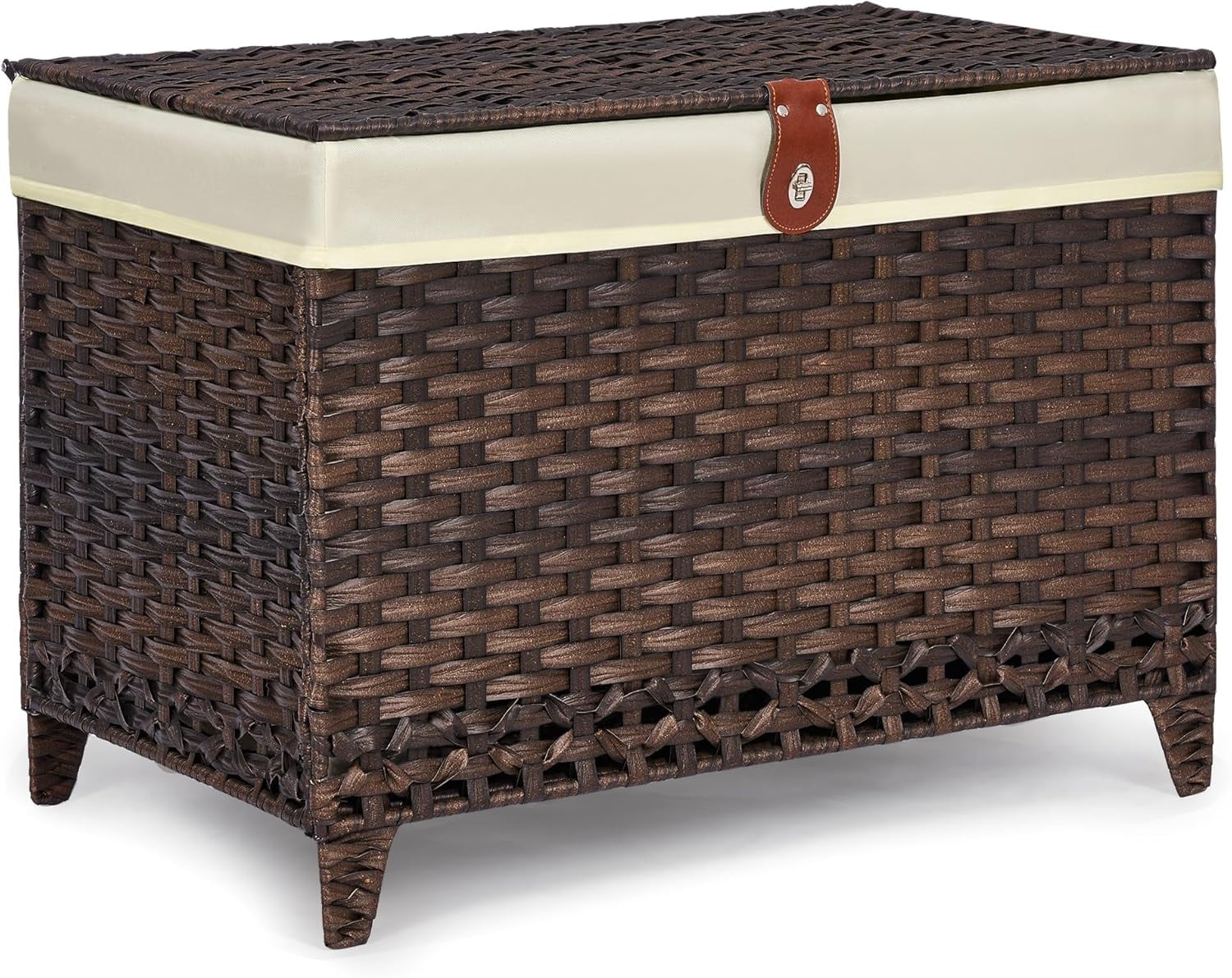 Wicker Storage Basket with Lid,Rattan Shelf Basket with Removable Liner ...