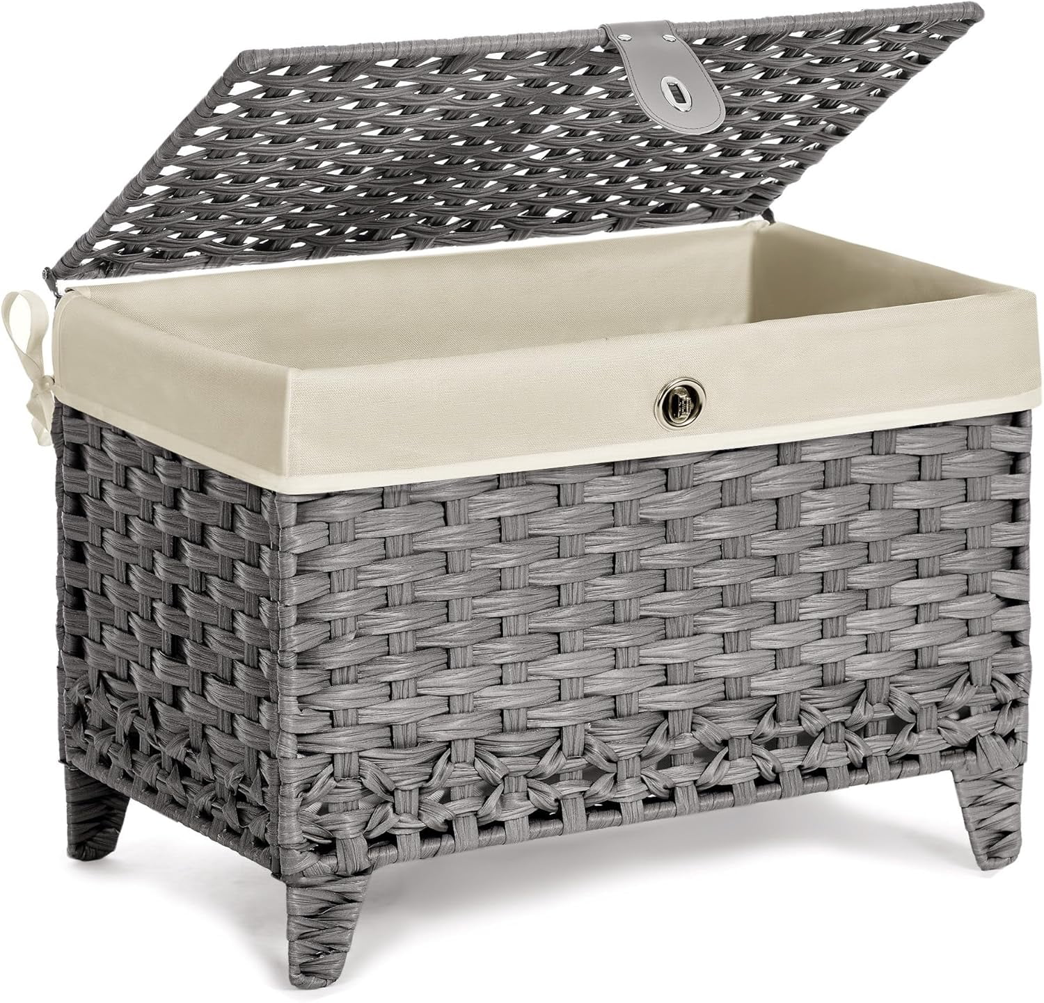 Wicker Storage Basket with Lid,Rattan Shelf Basket with Removable Liner ...