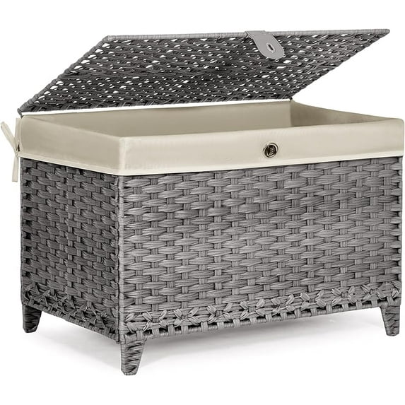 Wicker Storage Basket with Lid,Rattan Shelf Basket with Removable Liner ...