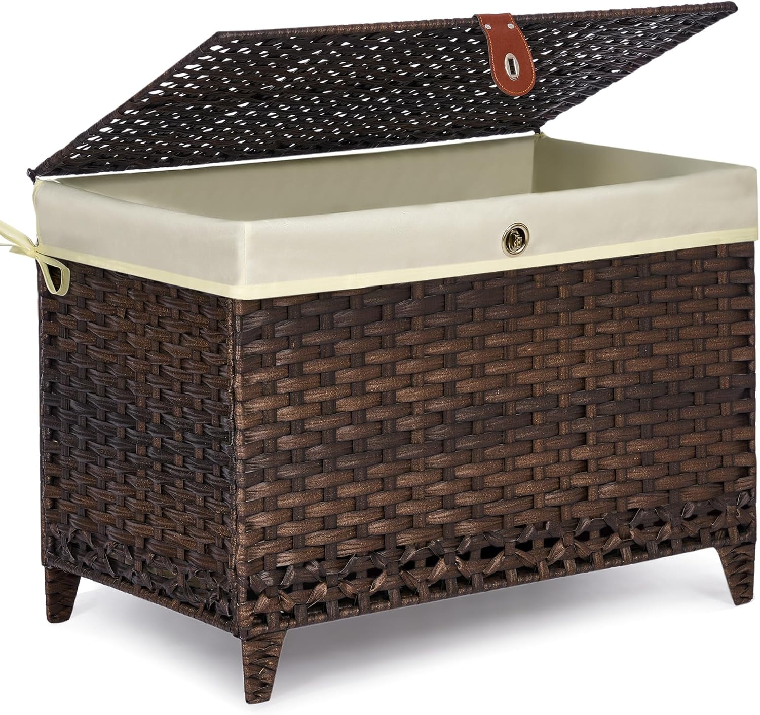 Wicker Storage Basket with Lid,Rattan Shelf Basket with Removable Liner ...