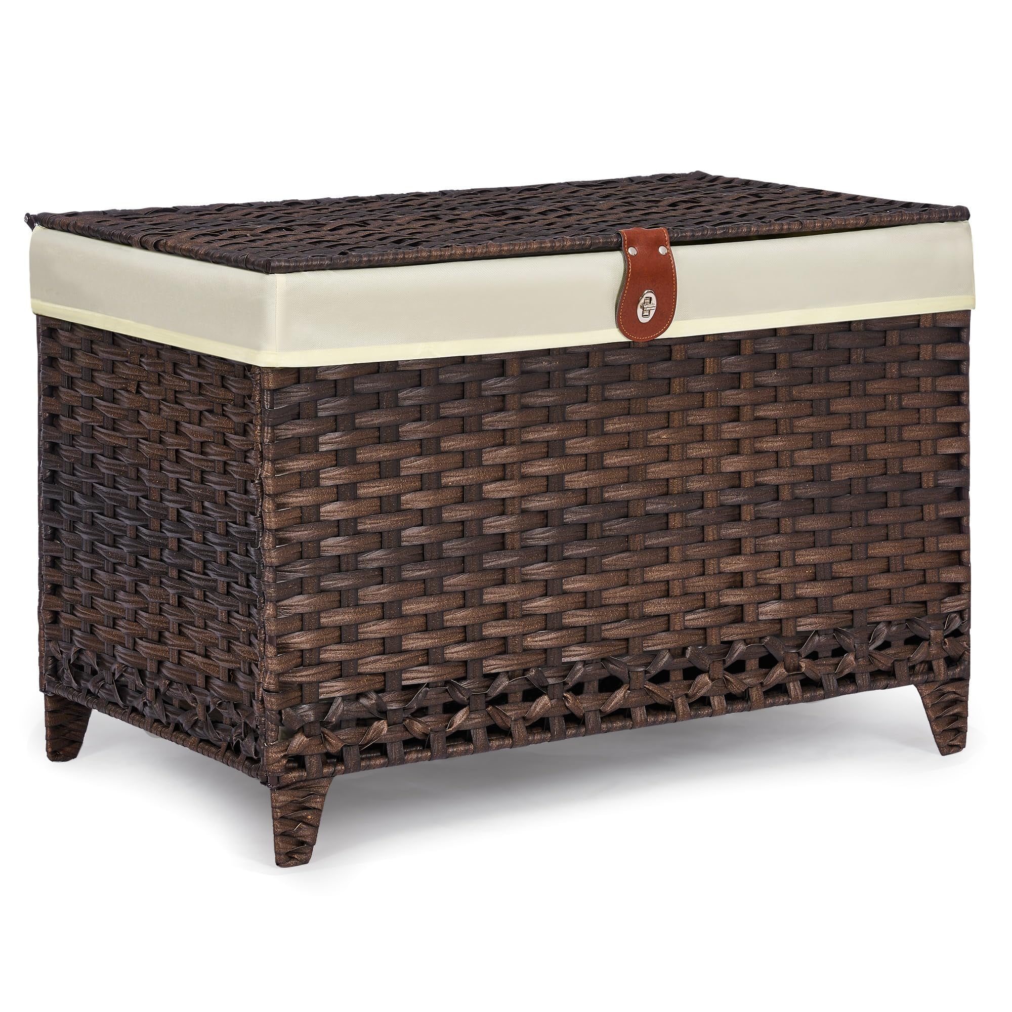 Wicker Storage Basket with Lid,Rattan Shelf Basket with Removable Liner Bag,200L Storage Bin ...