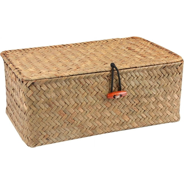 Wicker Storage Basket Natural Rattan Storage Box With Lids Hand Woven ...