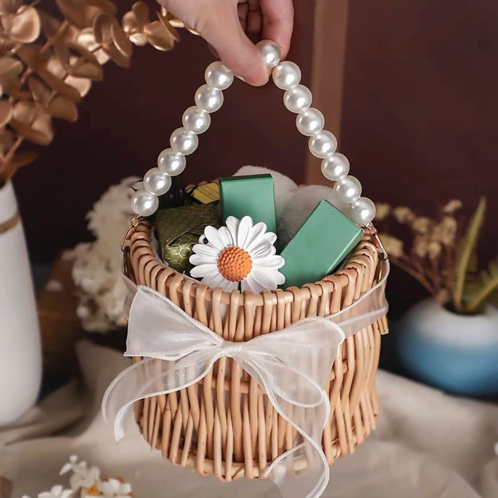 Wicker Storage Basket Wicker Rattan Flower Girl Basket Straw Basket ...