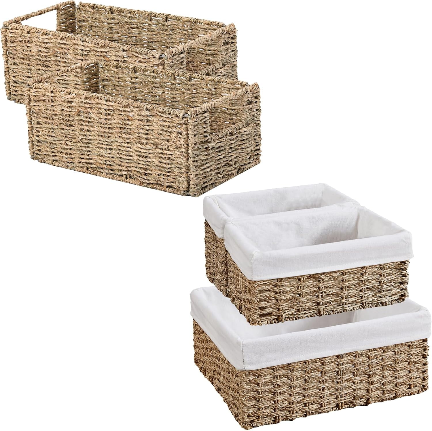 Wicker Storage Basket, Seagrass Basket with Built-in Handles, Wicker ...