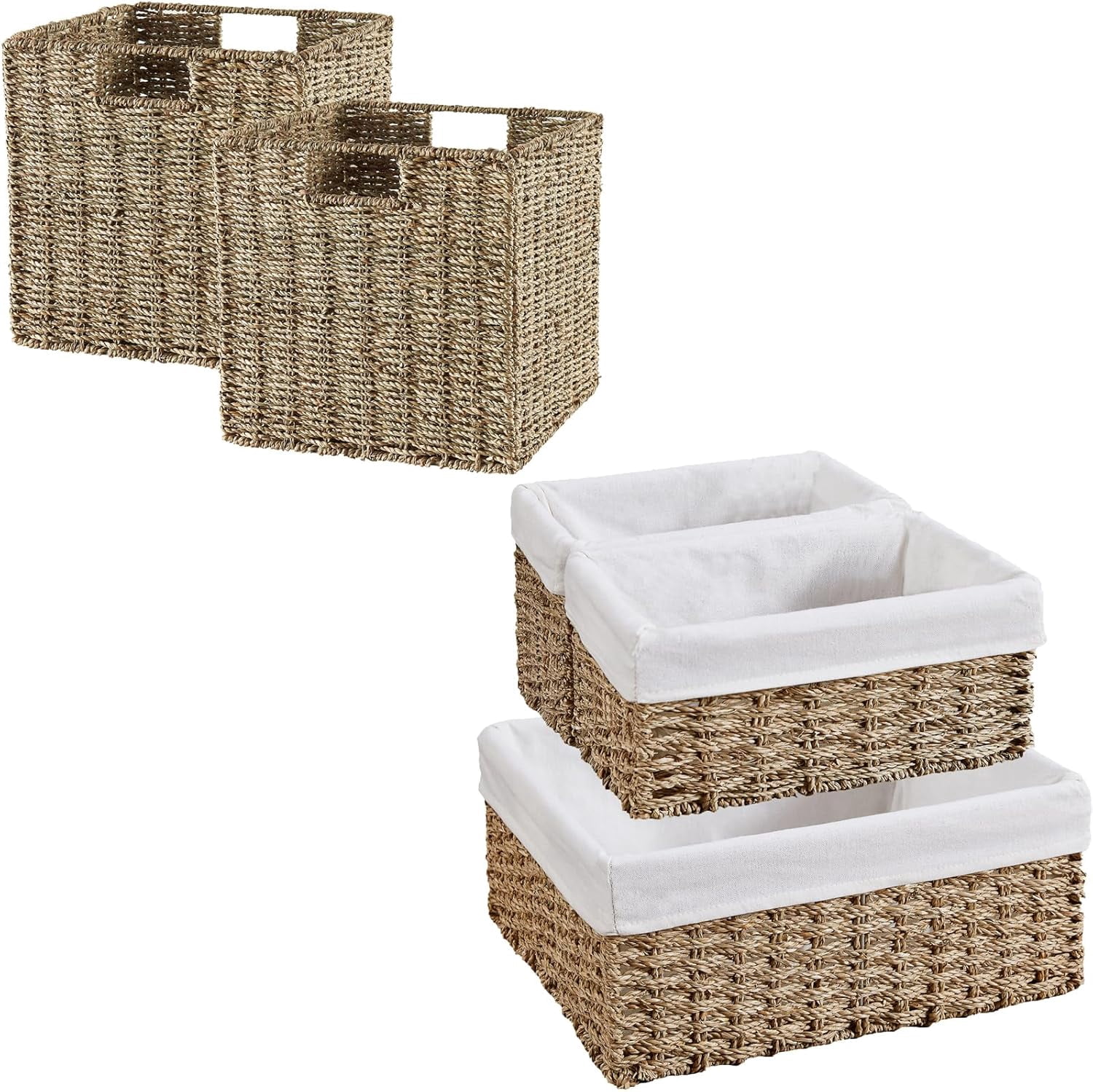 Wicker Storage Basket, Seagrass Basket with Built-in Handles, Wicker ...