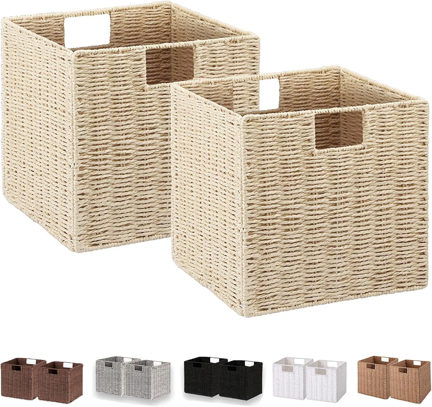 Wicker Storage Basket, Set of 2 Hand-Woven Paper Rope Storage Baskets ...