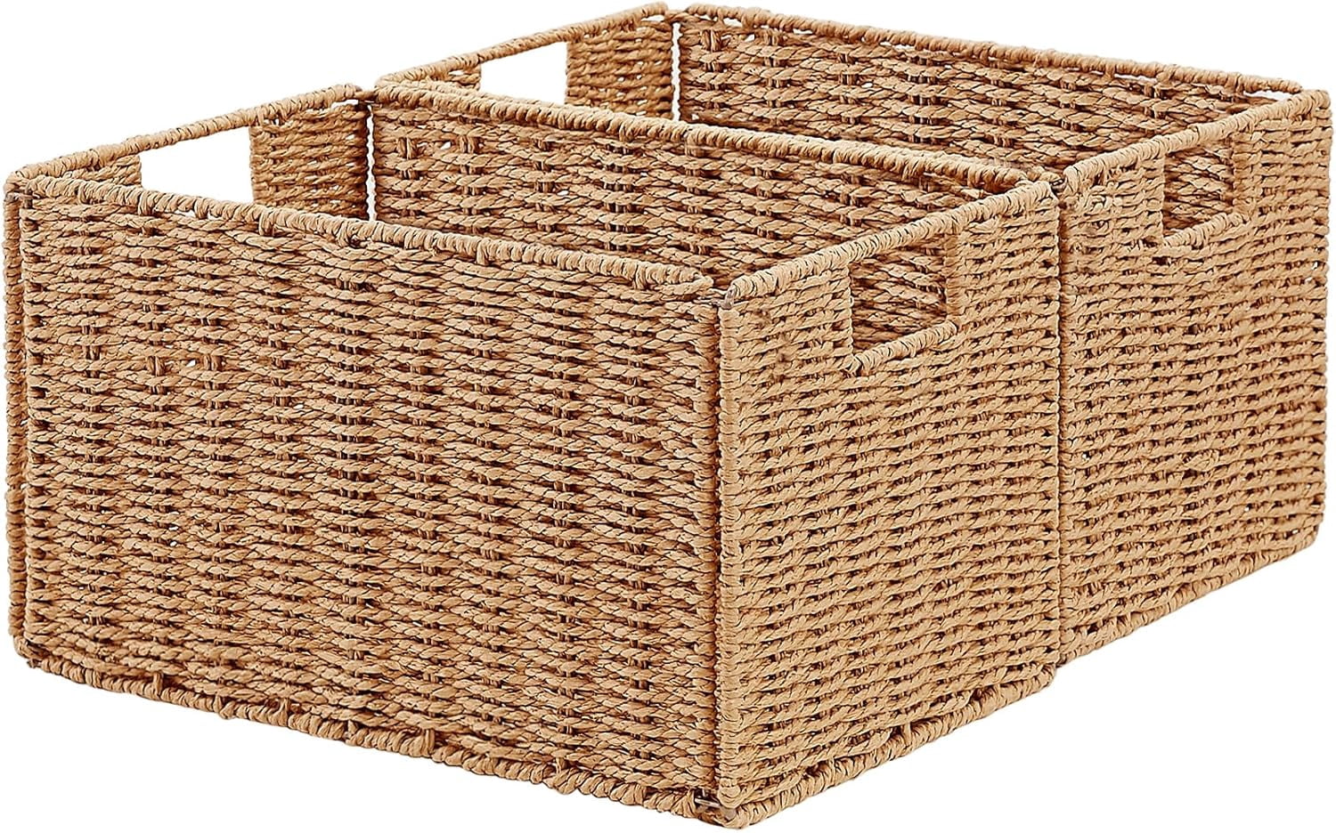 Wicker Storage Basket, Set of 2 Hand-Woven Paper Rope Wicker Basket ...